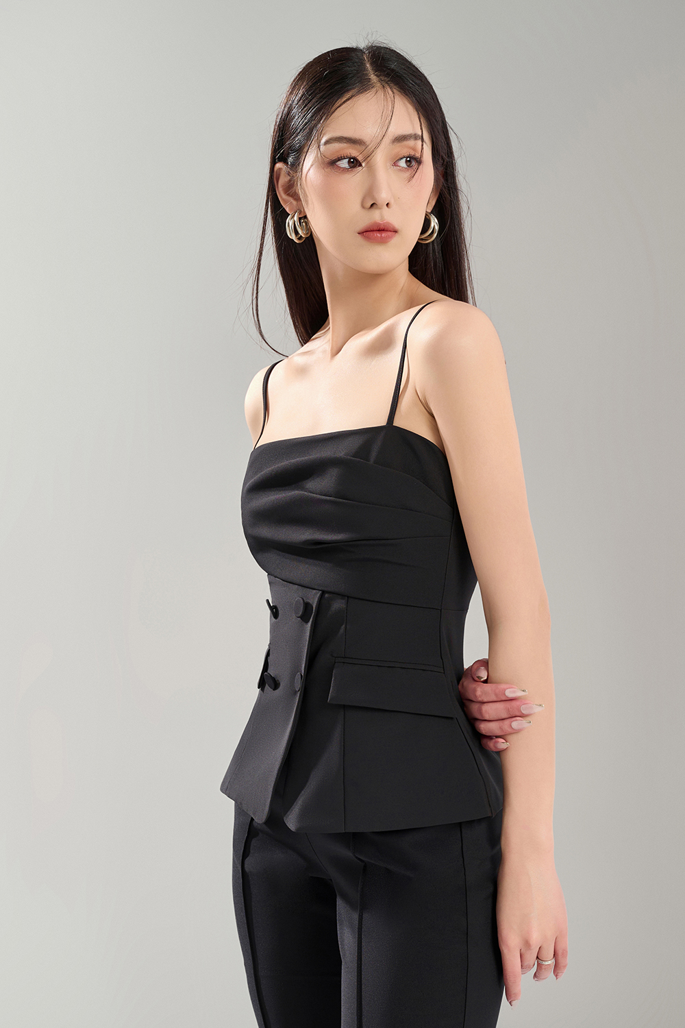 Zadie Tailored Top in Classic Black | Chello