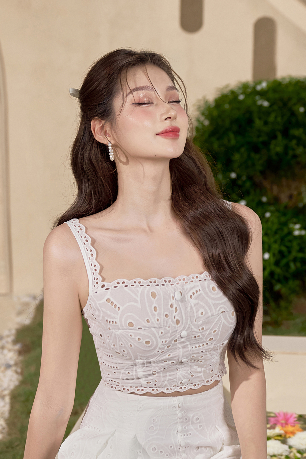 Naiara Padded Bustier Broderie Anglaise Top in Iconic White | Chello