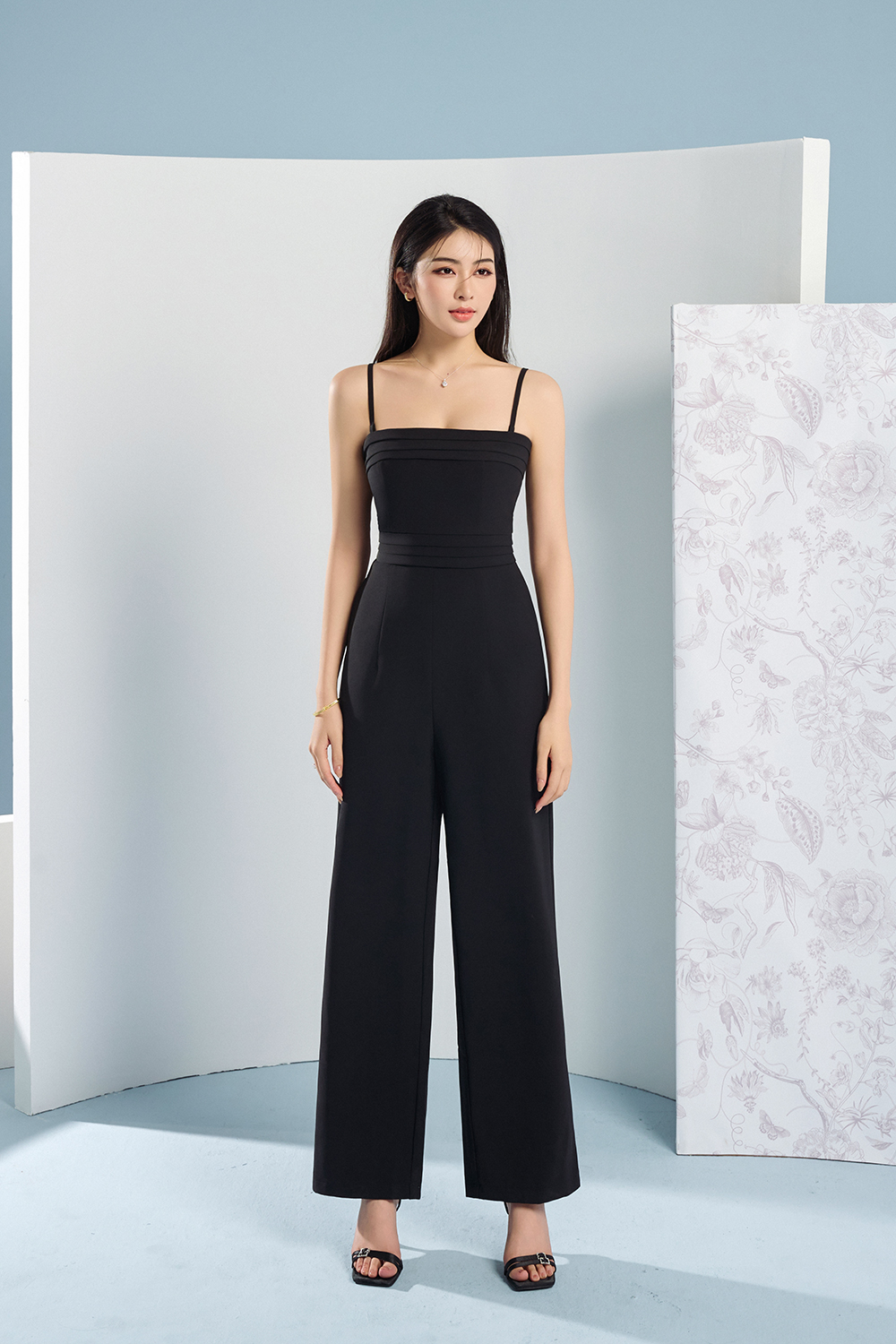 Mya Pleated Jumpsuit in Classic Black | Chello
