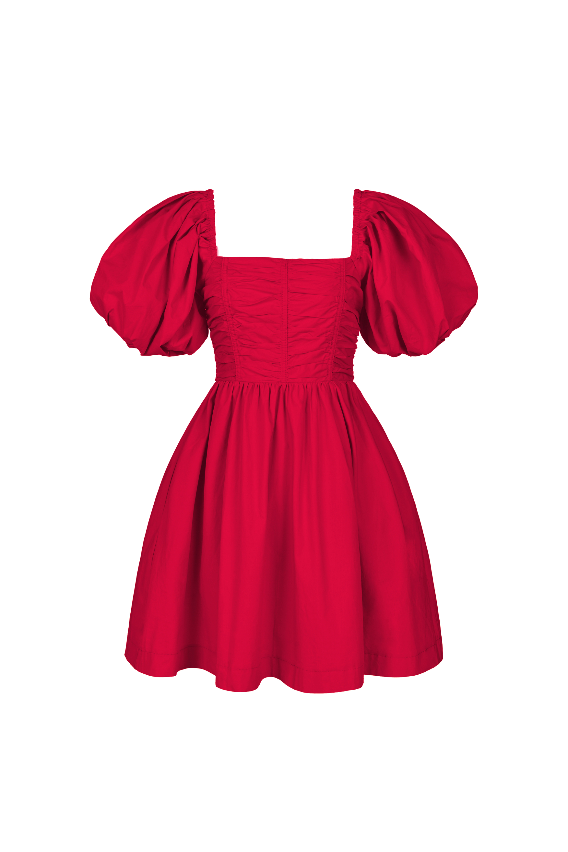 Daphne Ruched Puff Mini Dress in Red | Chello