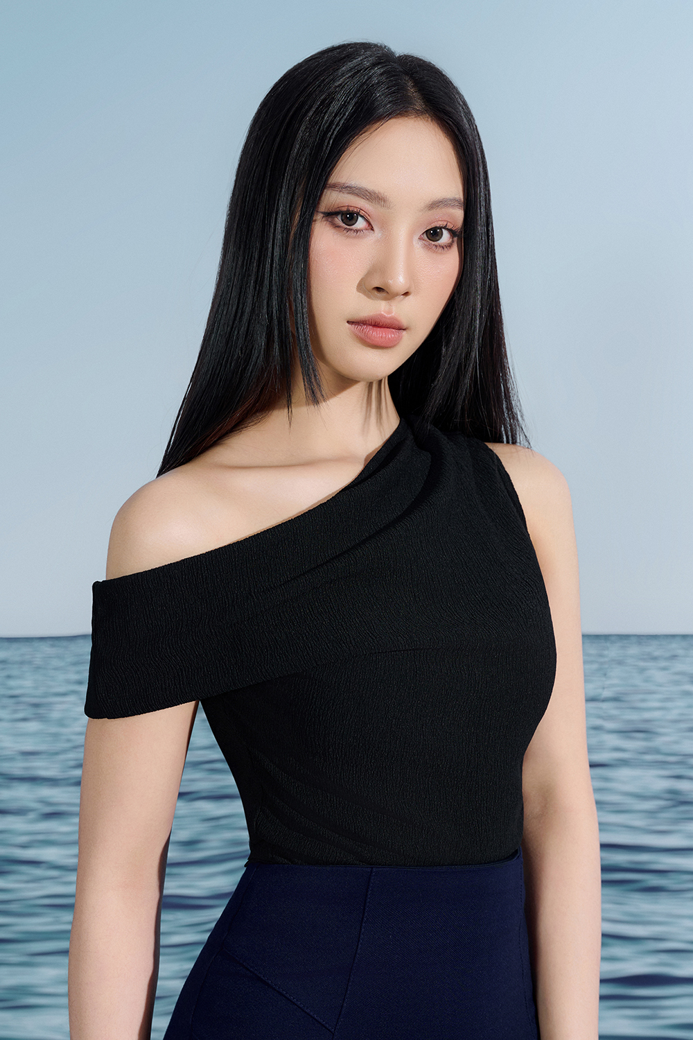 Karleen Off the Shoulder Draped Asymmetrical Top In Classic Black | Chello