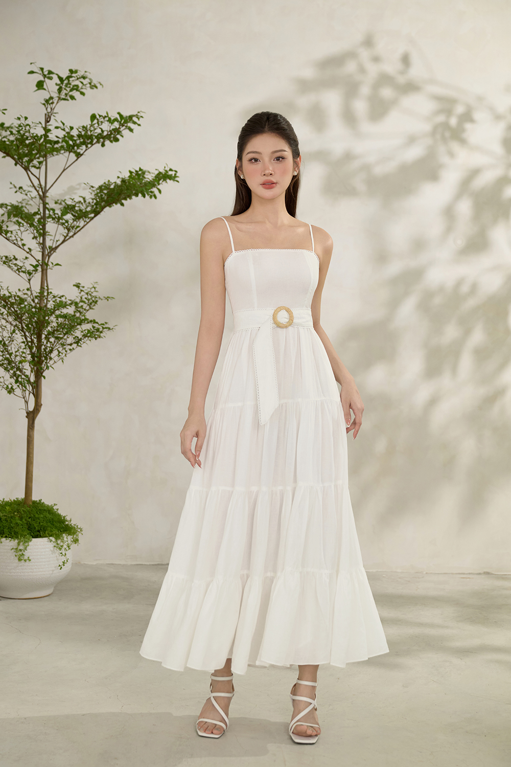 Aerilyn Belted Maxi Dress in Iconic White | Chello