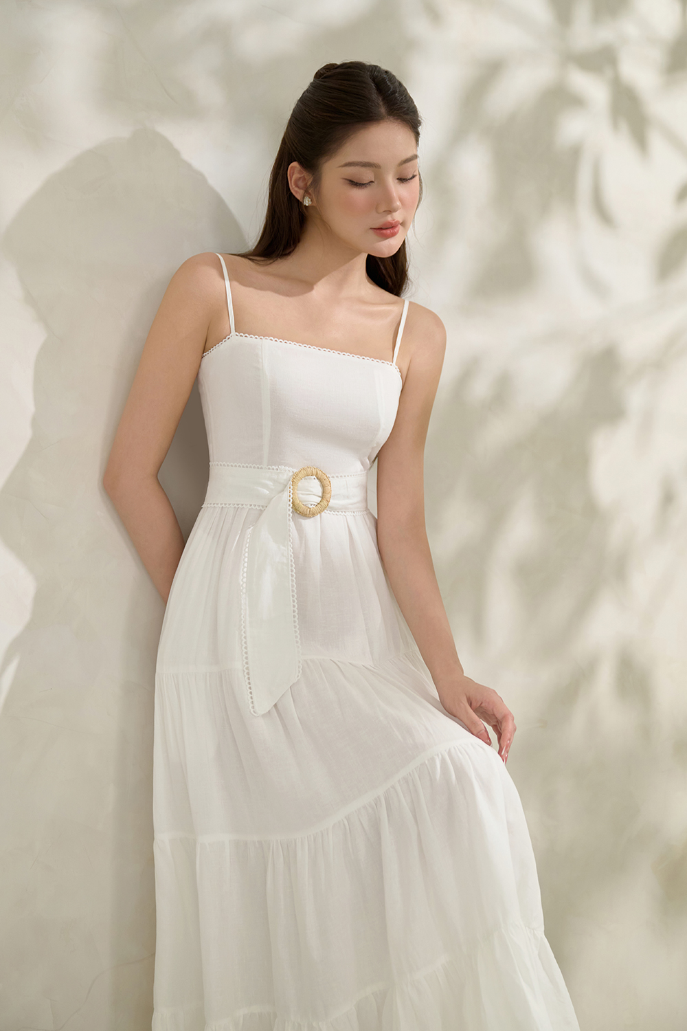 Aerilyn Belted Maxi Dress in Iconic White | Chello