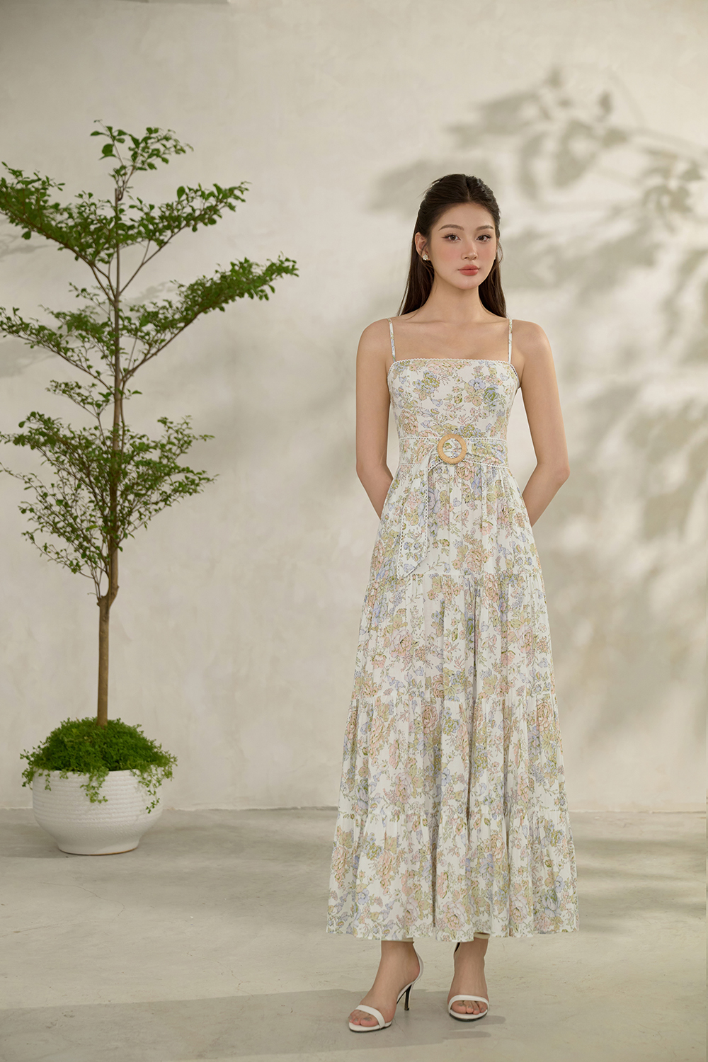 Aerilyn Belted Maxi Dress in Sketchbook Blooms | Chello