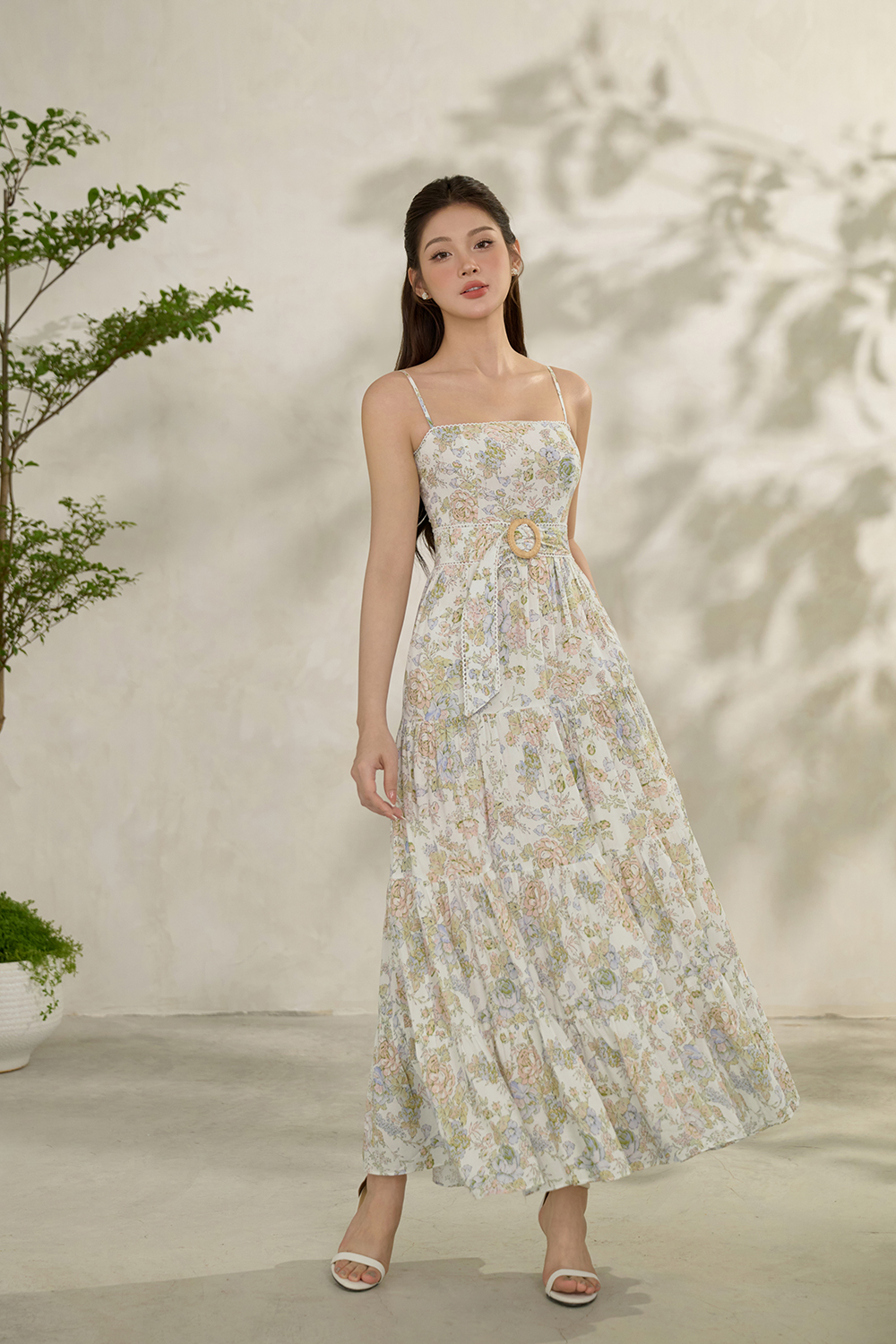 Aerilyn Belted Maxi Dress in Sketchbook Blooms | Chello
