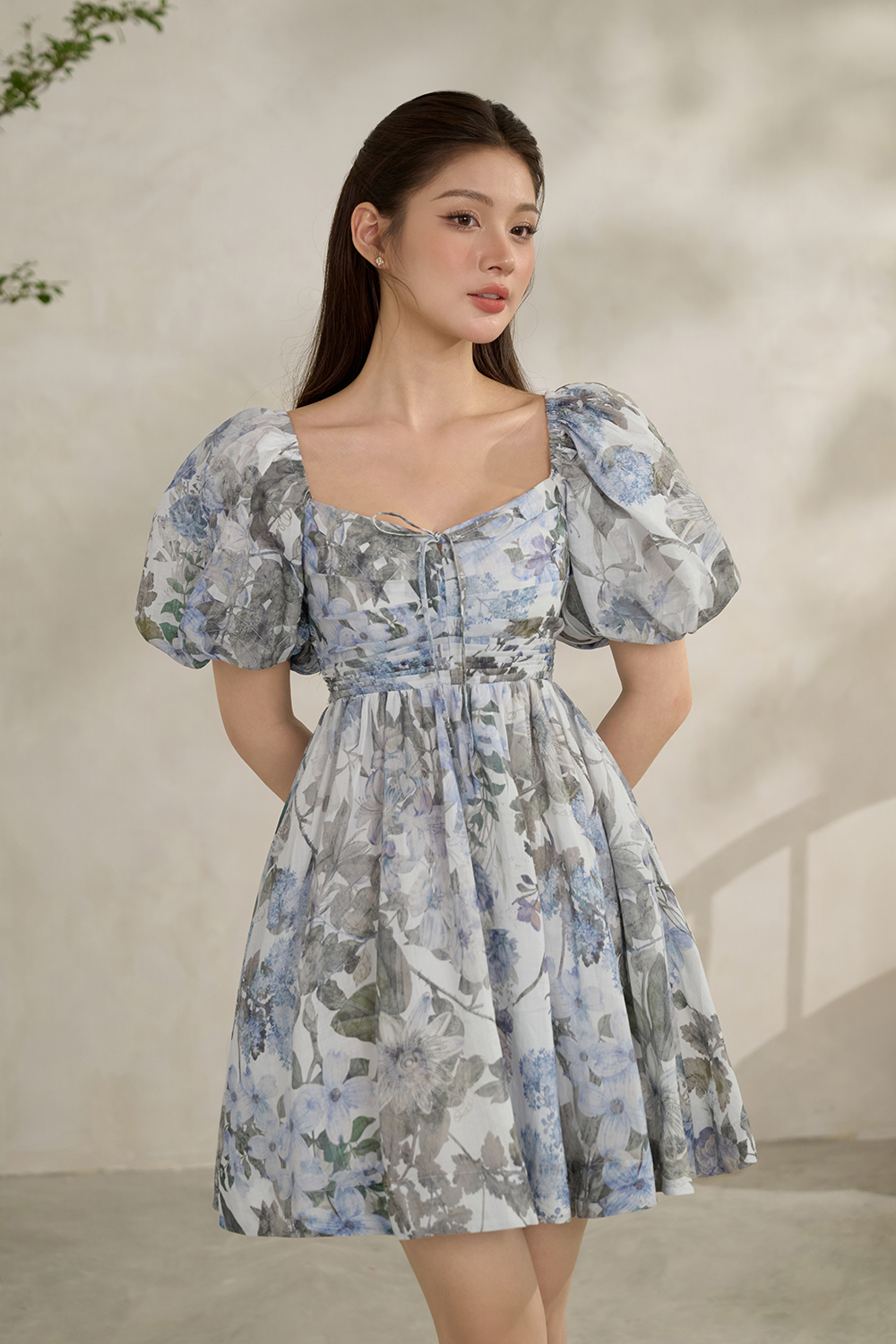 Haven Puff Dreamy Mini Dress in Blue Enchanted Blooms | Chello
