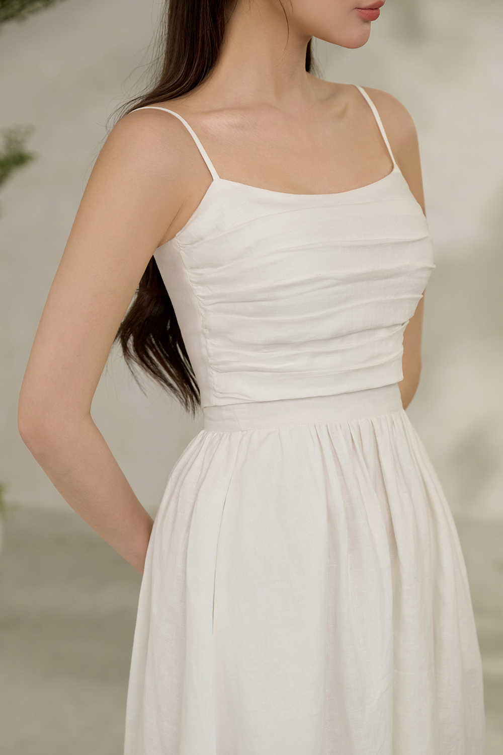Laurel Pleated Strappy Cropped Top in Iconic White | Chello