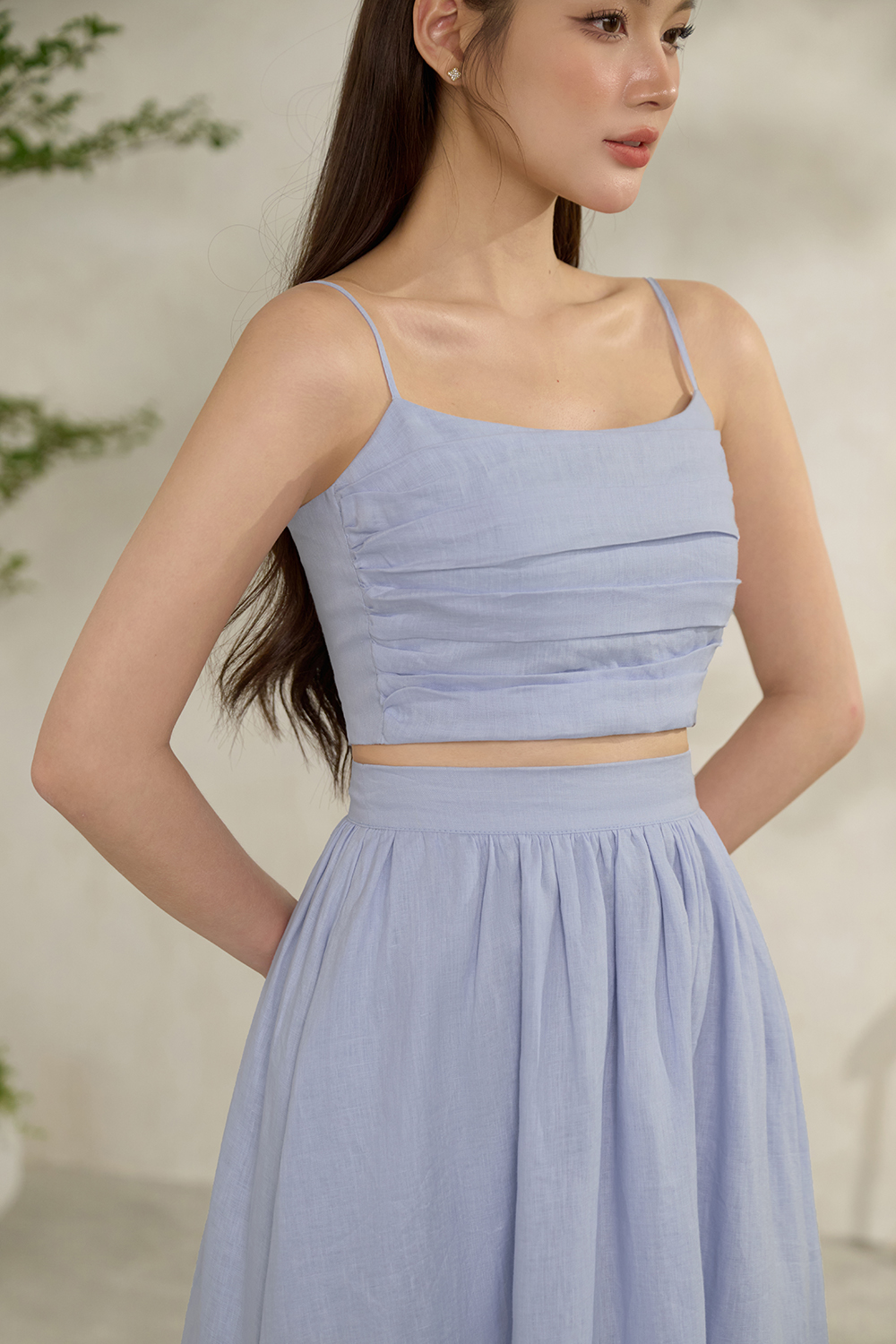 Laurel Pleated Strappy Cropped Top in Periwinkle Blue | Chello