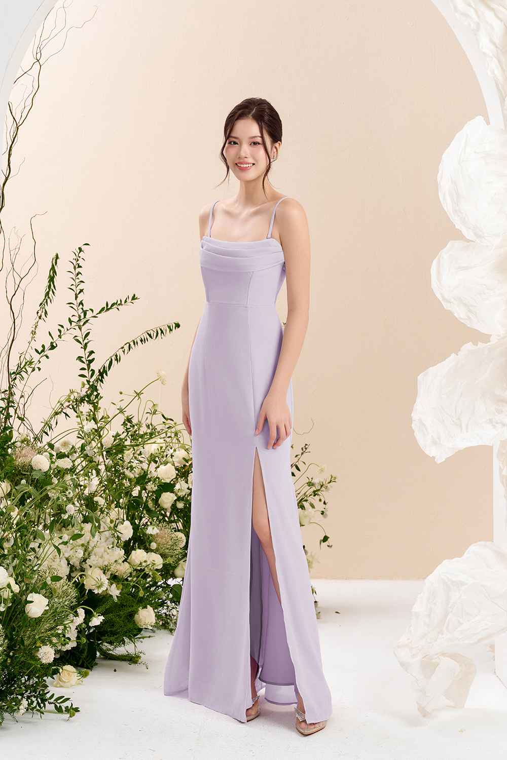 Iris 4-Way Mermaid Slip Padded Maxi Dress in Dreamy Lavender | Chello