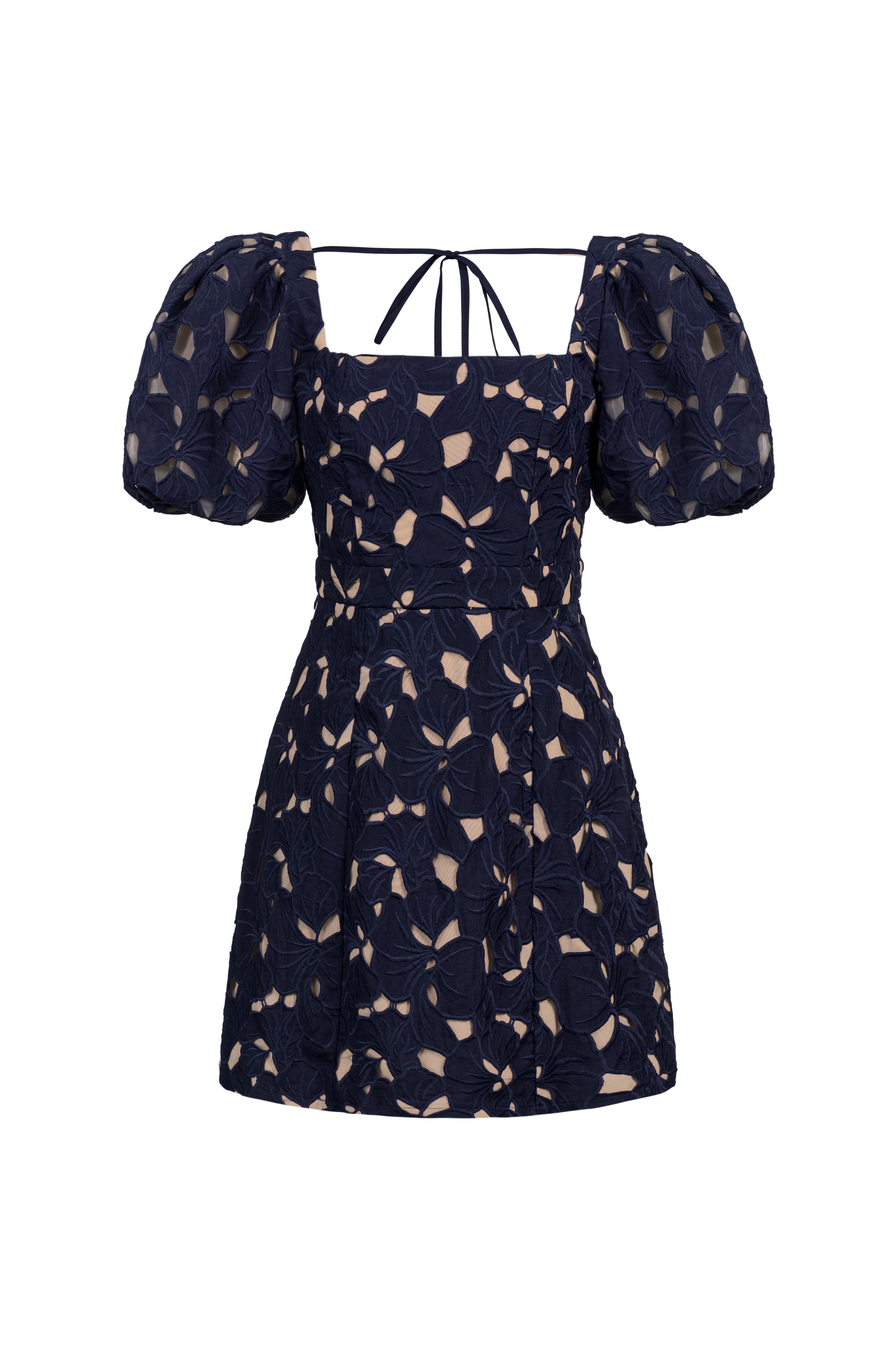 Arienna Padded Puff Sleeves Mini Dress in Navy Blue | Chello