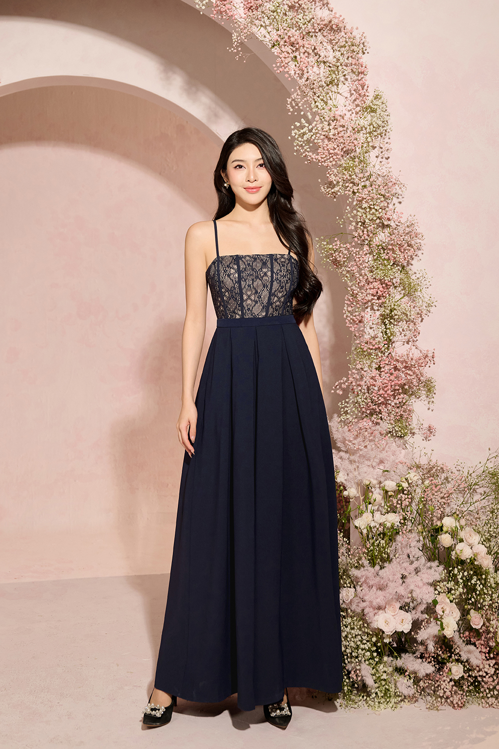 Astrid Lace Bodice Jumpsuit in Navy Blue | Chello
