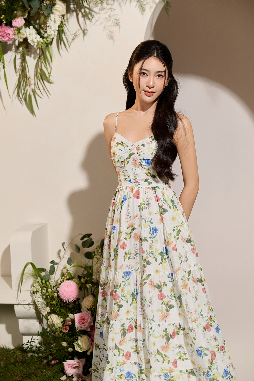 Ceres Diamond Pleated Maxi Dress in Field of Dreams | Chello