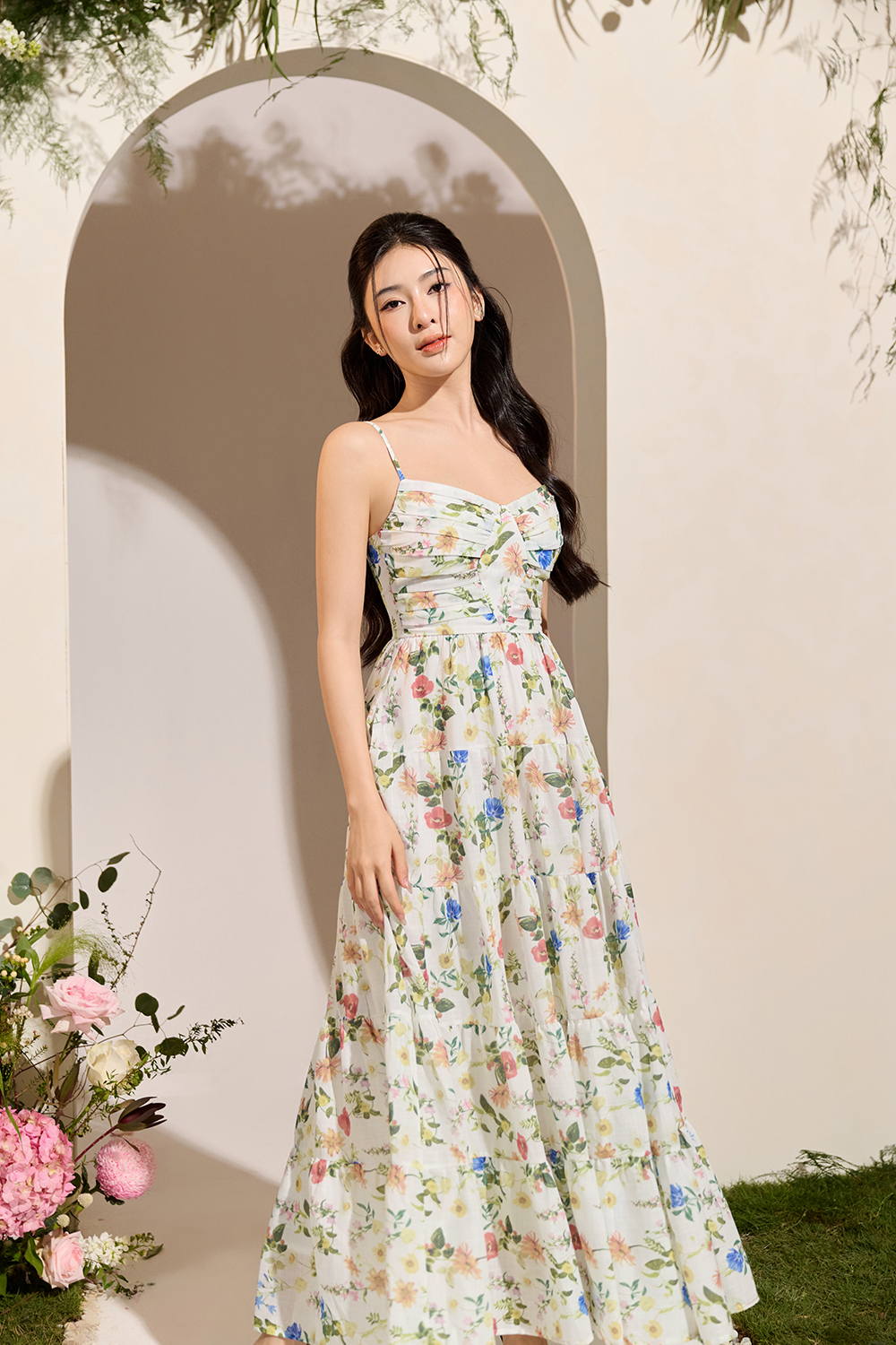 Ceres Diamond Pleated Maxi Dress in Field of Dreams | Chello