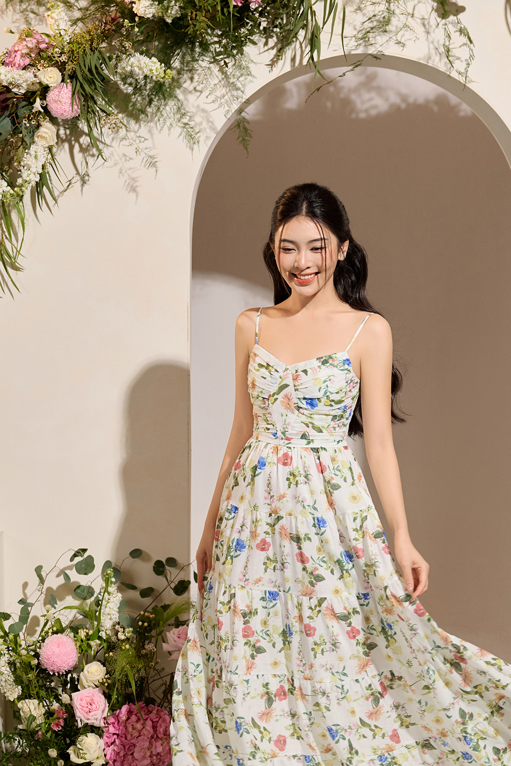 Ceres Diamond Pleated Maxi Dress in Field of Dreams | Chello