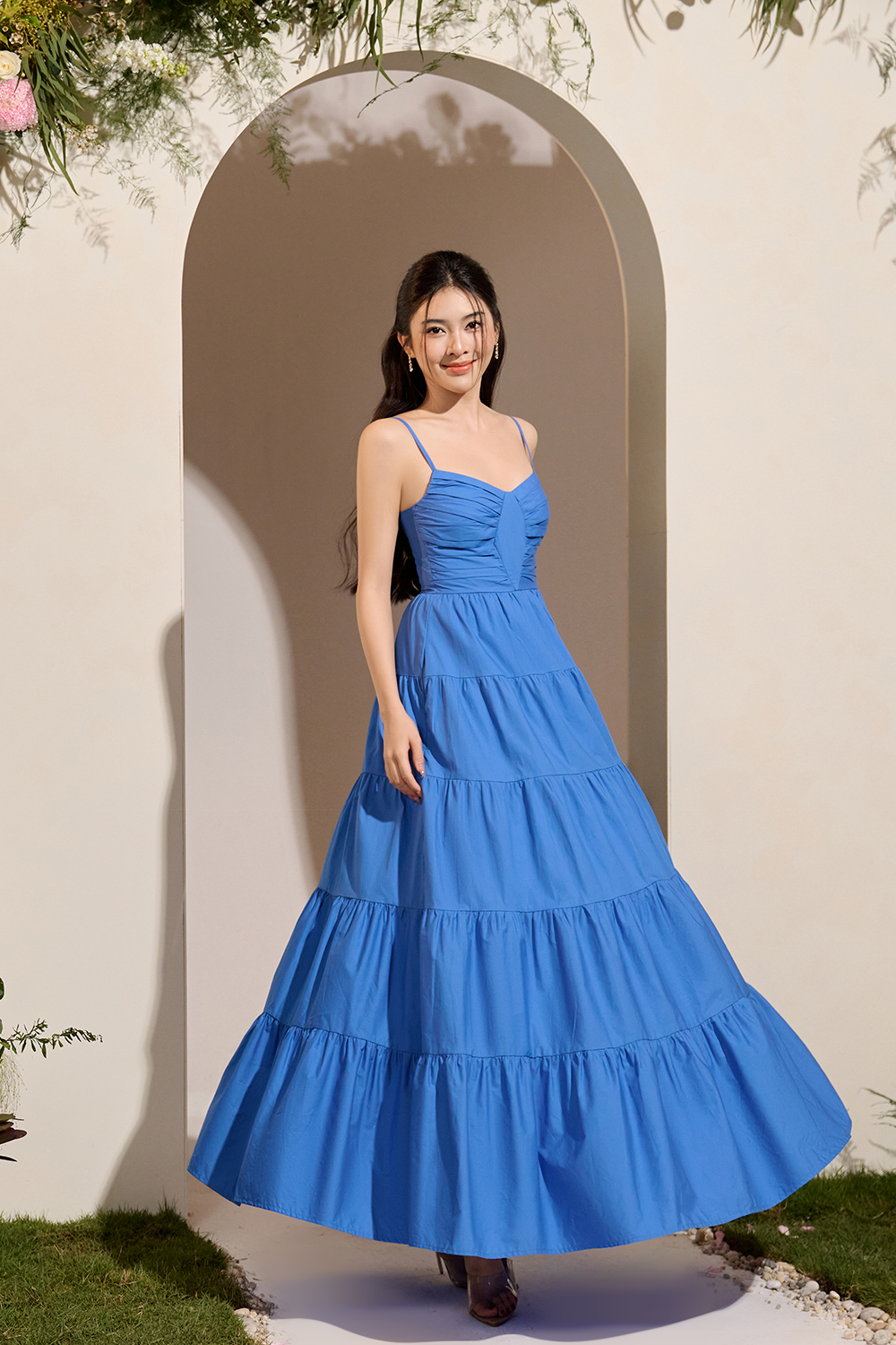 Ceres Diamond Pleated Maxi Dress in Sapphire Blue | Chello