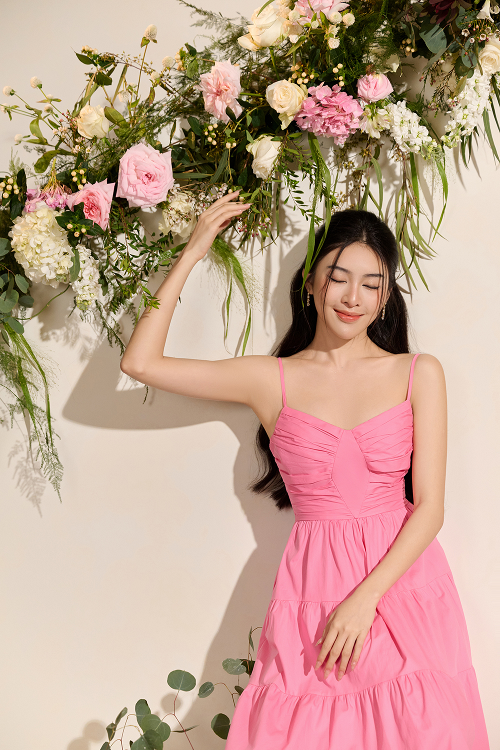 Ceres Diamond Pleated Maxi Dress in Taffy Pink | Chello