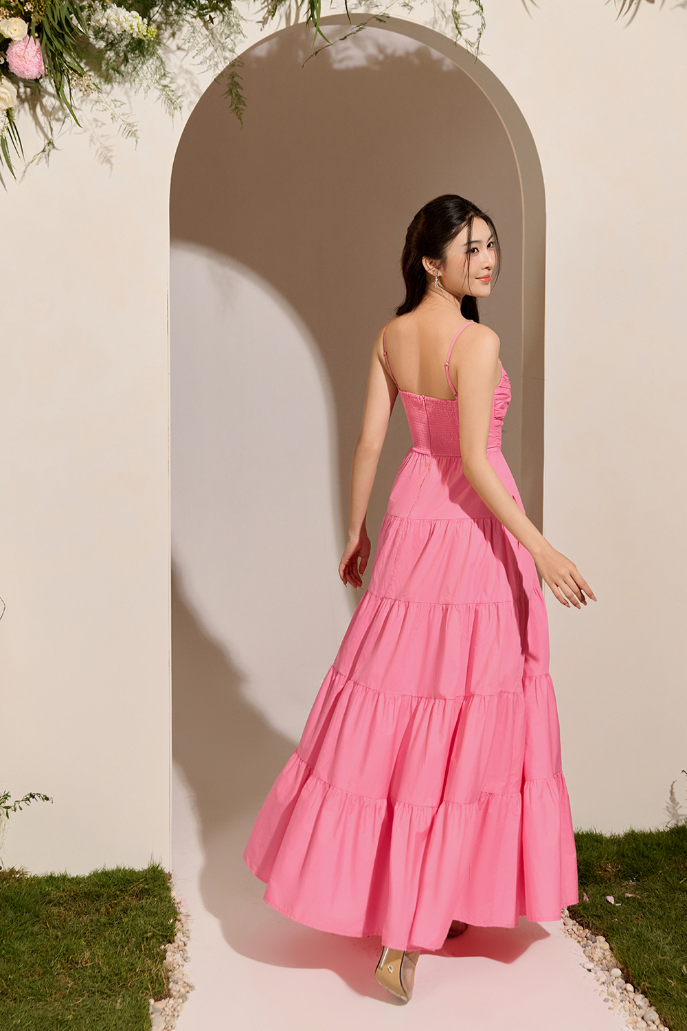 Ceres Diamond Pleated Maxi Dress in Taffy Pink | Chello