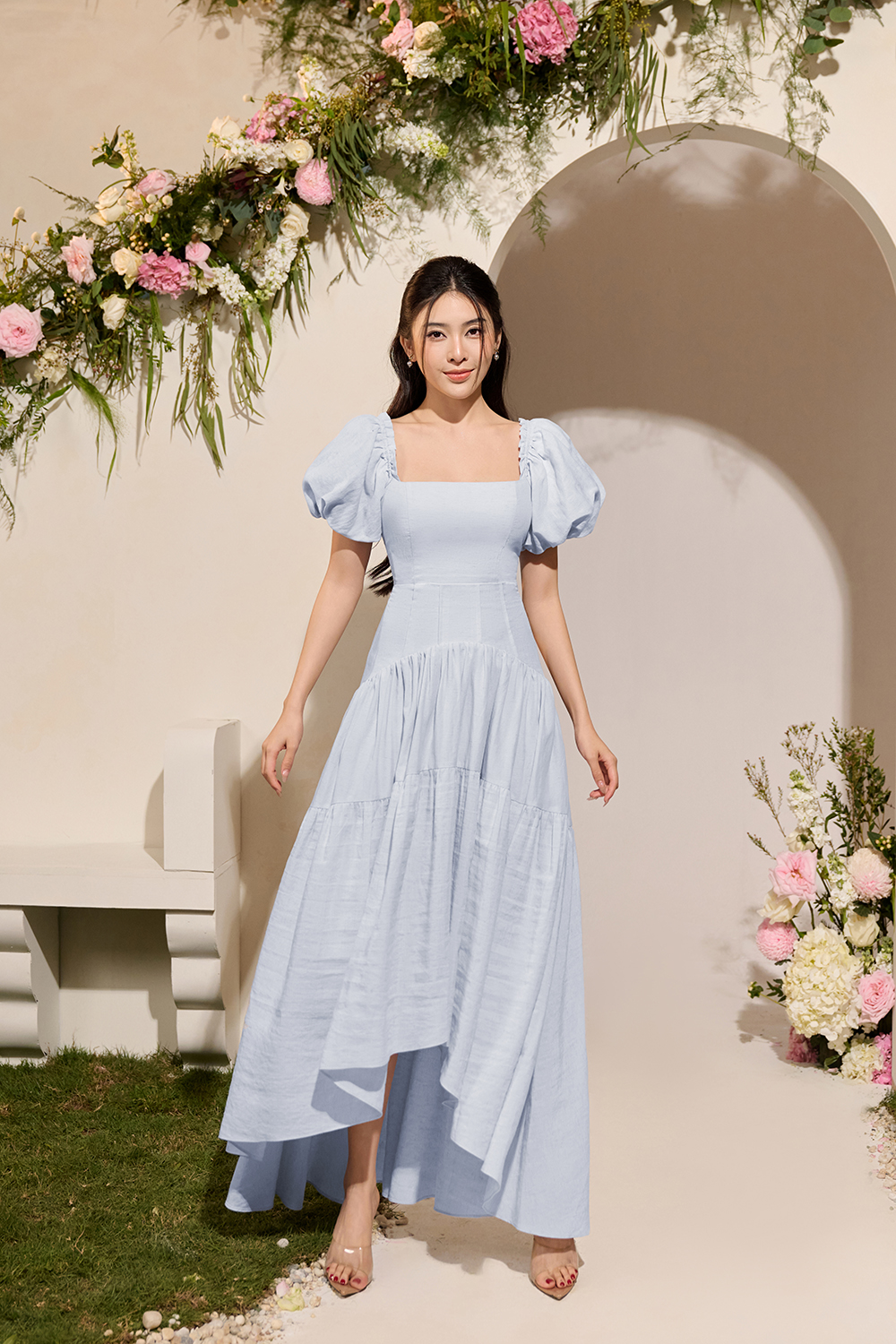 Wynne Assymetrical Maxi Skirt in Ice Blue | Chello