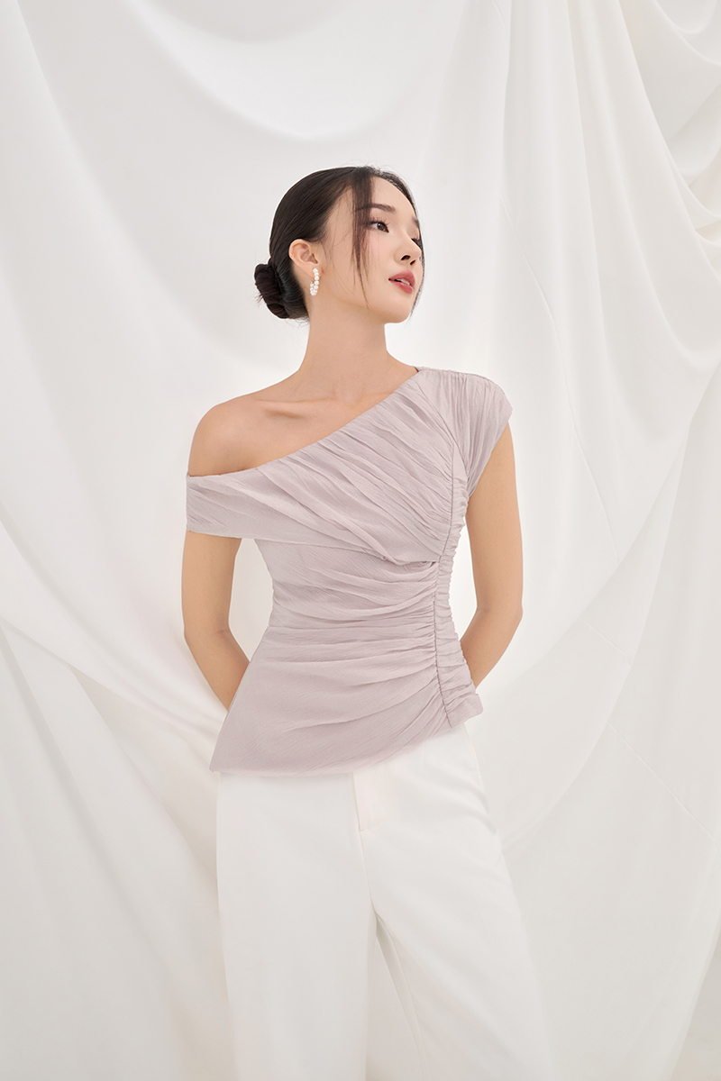 Blythe Padded Asymmetrical Structured Top in Smoky Mauve | Chello