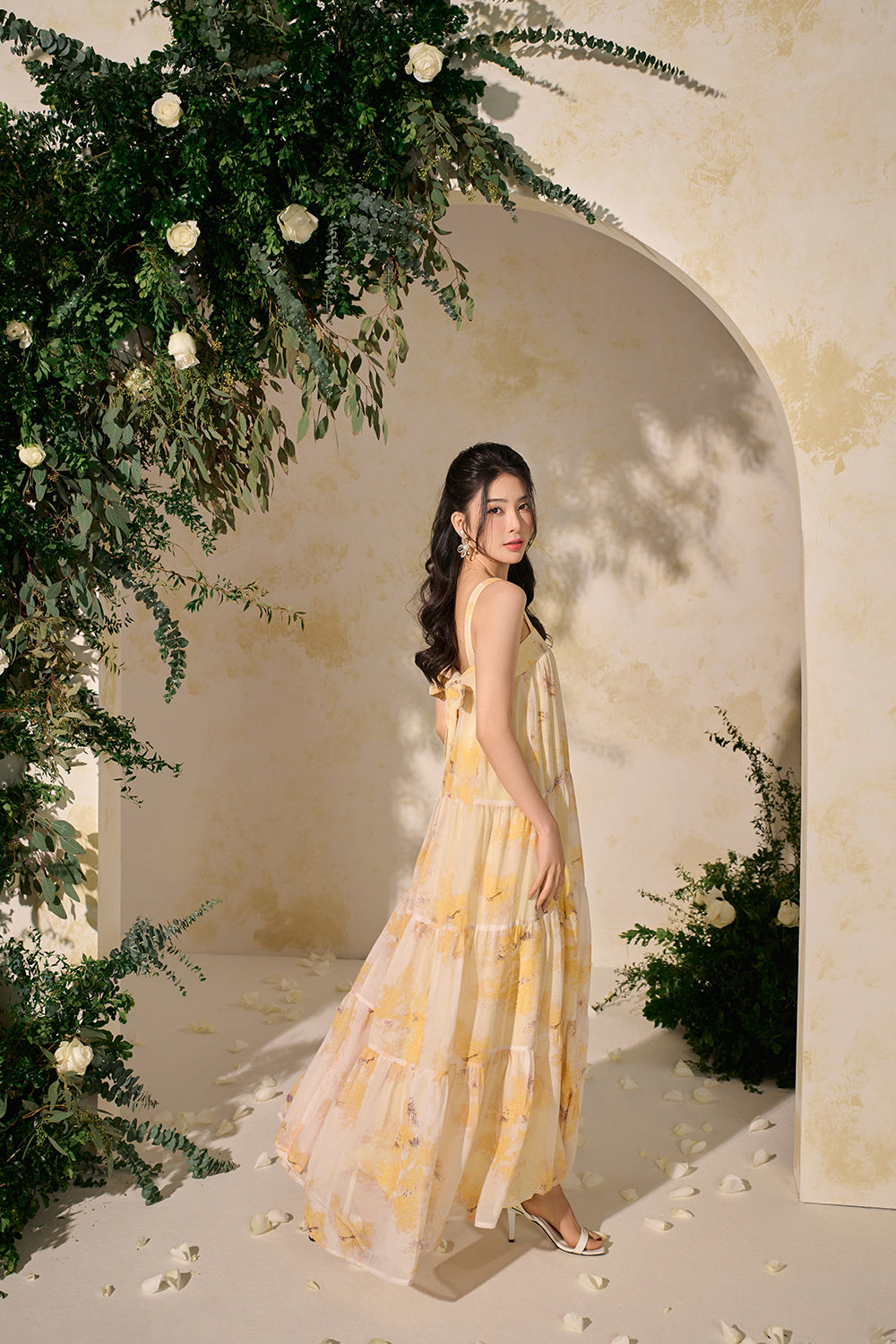 Amelie 3-Way Maxi Dress in Golden Yellow Flowers | Chello