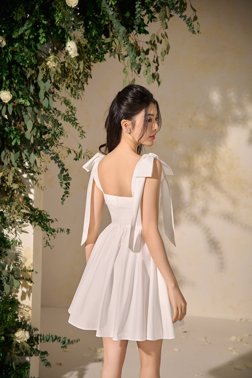 Annette Extravagant Ribbon Fit & Flare Mini Dress in Iconic White | Chello